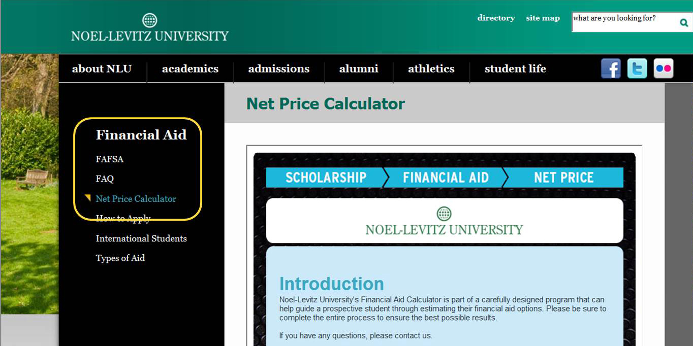 Placing a net price calculator on your campus Web site | Ruffalo Noel ...