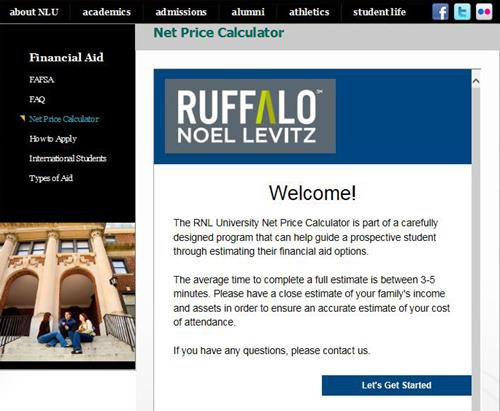 College Net Price Calculator Customization | RNL True Cost Calculator